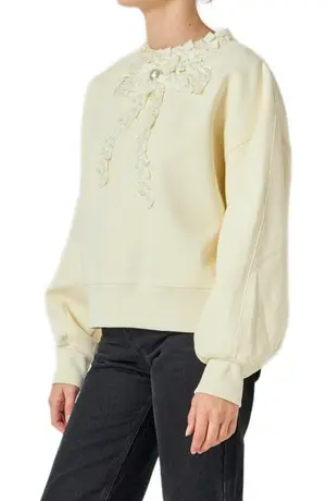 English Factory Beaded Ribbon Neck Sweatshirt