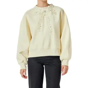 English Factory Beaded Ribbon Neck Sweatshirt