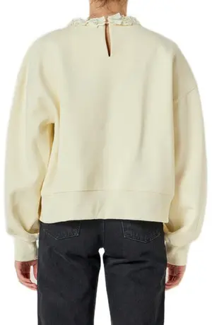 English Factory Beaded Ribbon Neck Sweatshirt