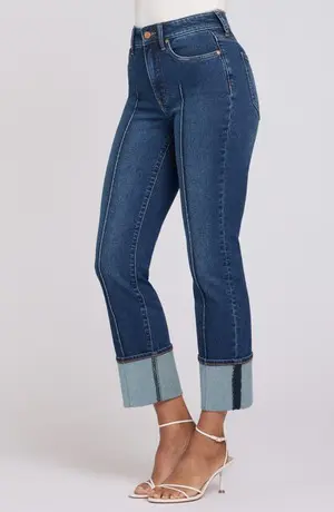 NYDJ Marilyn Cuffed Pintuck Straight Leg Jeans - Sunset Villa
