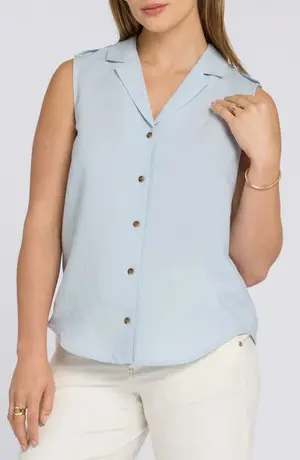 NYDJ Gabrielle Sleeveless Camp Shirt - Blue Clover