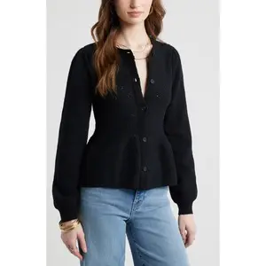 Treasure & Bond Pointelle Peplum Cardigan - Black