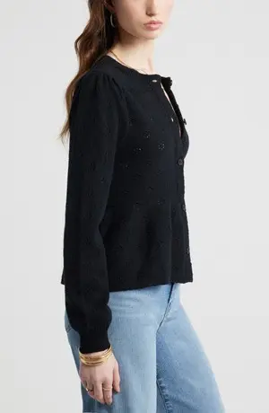 Treasure & Bond Pointelle Peplum Cardigan - Black