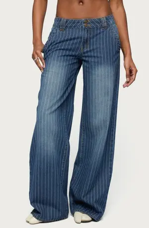 EDIKTED Striped Low-rise Wide-leg Jeans - Blue
