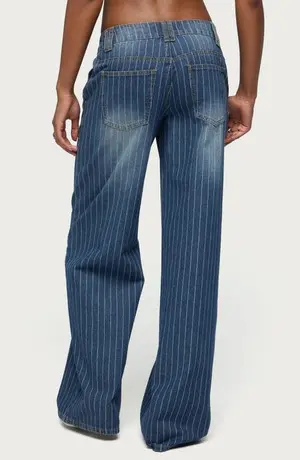 EDIKTED Striped Low-rise Wide-leg Jeans - Blue