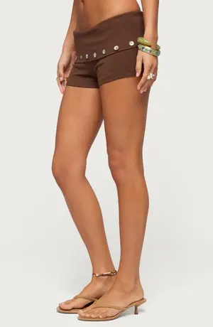 EDIKTED Masha Iridescent Button Low Rise Foldover Shorts