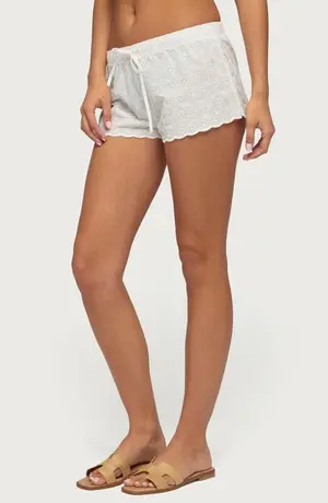 EDIKTED Talula Eyelet Tie Waist Shorts - White
