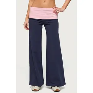 EDIKTED Foldover Wide Leg Pants - Navy