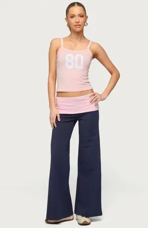 EDIKTED Foldover Wide Leg Pants - Navy