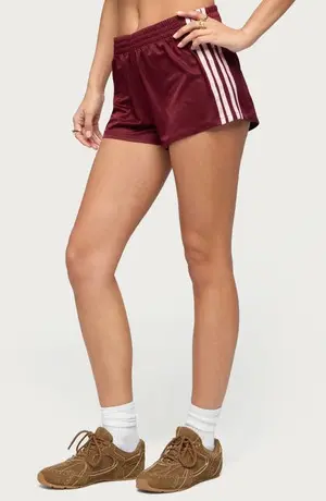 EDIKTED Side Stripe Shorts - Wine