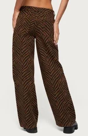 EDIKTED Zebra Print Baggy Straight Leg Jeans - Brown