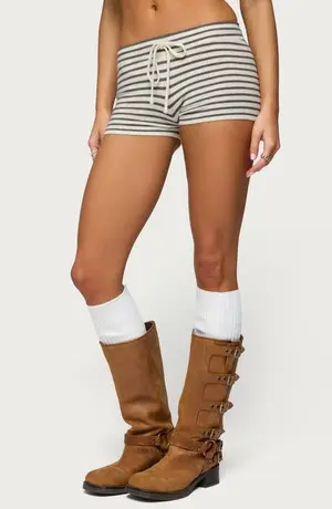 EDIKTED Lillian Stripe Knit Shorts - Cream