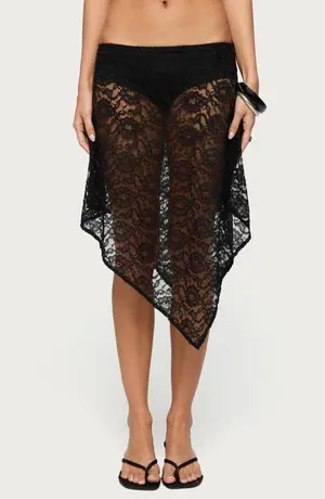 EDIKTED Handkerchief Hem Lace Low Rise Skirt