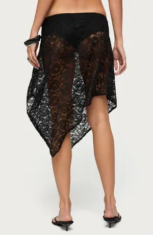 EDIKTED Handkerchief Hem Lace Low Rise Skirt