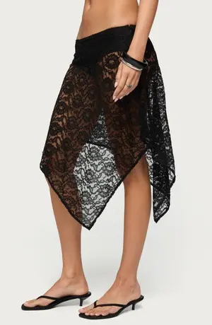 EDIKTED Handkerchief Hem Lace Low Rise Skirt