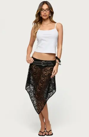 EDIKTED Handkerchief Hem Lace Low Rise Skirt