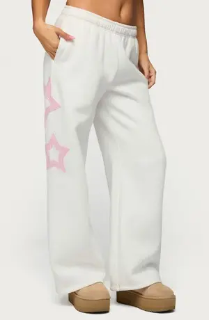 EDIKTED Straight Leg Starry Sweatpants - White