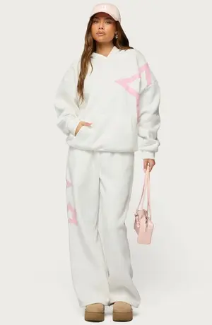 EDIKTED Straight Leg Starry Sweatpants - White