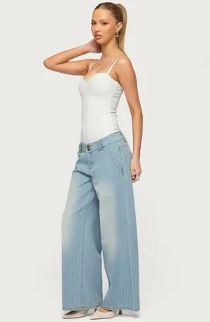 EDIKTED Cory Stripe Low Rise Baggy Jeans - Light-blue