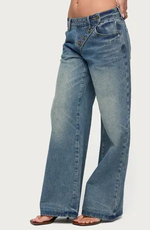 EDIKTED Moxlan Slant Button Wide Leg Jeans