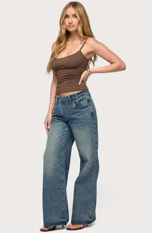 EDIKTED Moxlan Slant Button Wide Leg Jeans