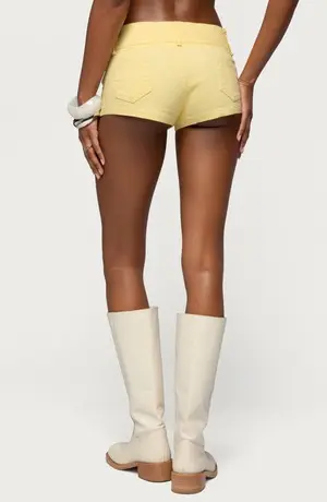 EDIKTED Studded Belt Denim Micro Shorts - Yellow