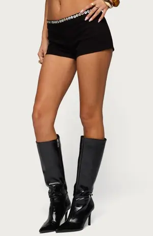 EDIKTED Iridescent Button Trim Stretch Cotton Shorts