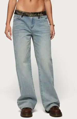 EDIKTED Camo Waist Low Rise Baggy Jeans