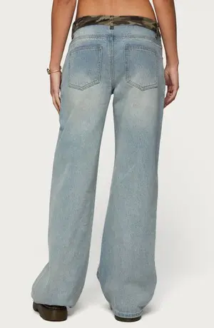 EDIKTED Camo Waist Low Rise Baggy Jeans