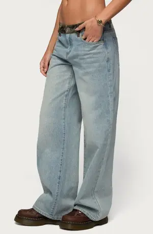 EDIKTED Camo Waist Low Rise Baggy Jeans