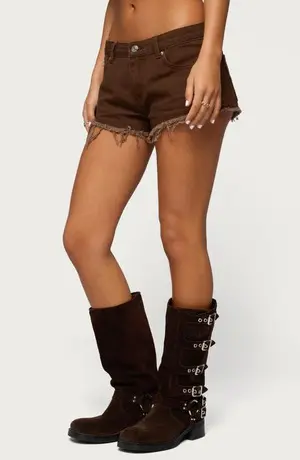 EDIKTED Cutoff Denim Shorts