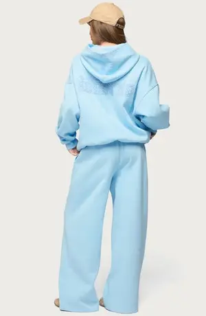 EDIKTED Wide-leg Textured Logo Sweatpants - Light-blue
