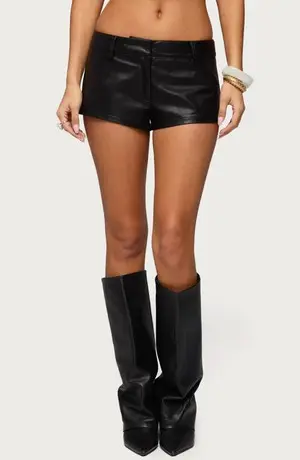 EDIKTED Faux Leather Micro Shorts - Black