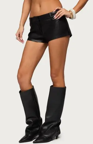 EDIKTED Faux Leather Micro Shorts - Black