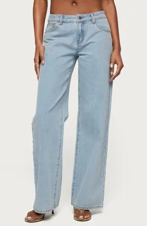 EDIKTED Raelynn Low Rise Baggy Jeans - Light-blue