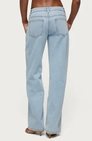EDIKTED Raelynn Low Rise Baggy Jeans - Light-blue