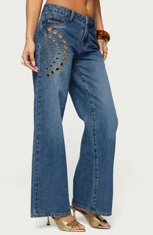 EDIKTED Monika Grommet Low Rise Wide Leg Jeans