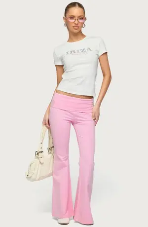 EDIKTED Naomi Foldover Flare Pants - Light-pink