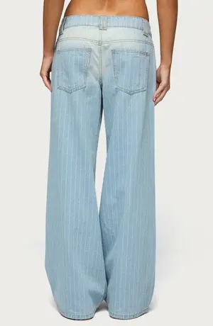 EDIKTED Cory Stripe Low Rise Wide Leg Jeans - Light-blue