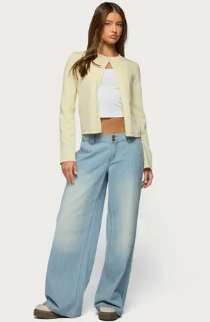 EDIKTED Cory Stripe Low Rise Wide Leg Jeans - Light-blue
