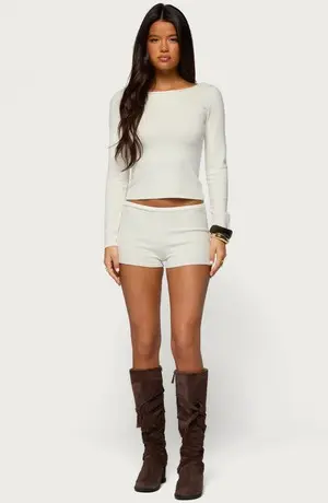 EDIKTED Arianna Knit Shorts - Cream