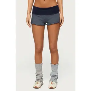 EDIKTED Contrast Stripe Microshorts - Navy