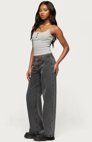 EDIKTED Raelynn Low Rise Baggy Jeans - Black-washed