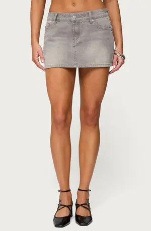 EDIKTED Chiara Low Rise Denim Miniskirt - Gray-washed
