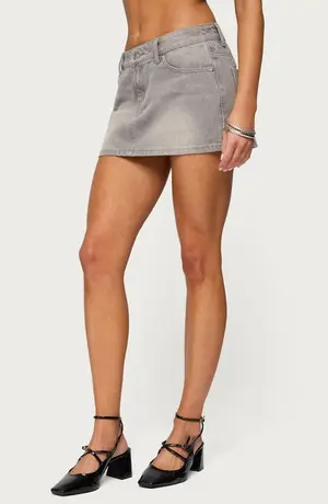 EDIKTED Chiara Low Rise Denim Miniskirt - Gray-washed