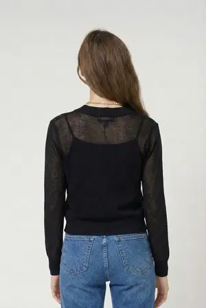Central Park West Serena Sheer Pointelle Cardigan - Black