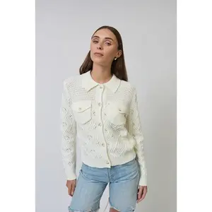 Central Park West Mixed Stitch Button Down Sweater