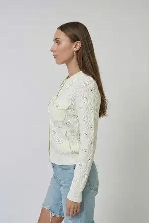 Central Park West Mixed Stitch Button Down Sweater