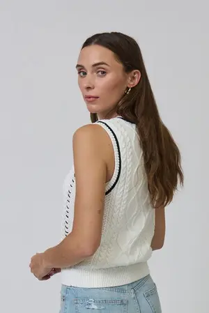 Central Park West Jaden Embroidered Cable Knit Shell - Ivory