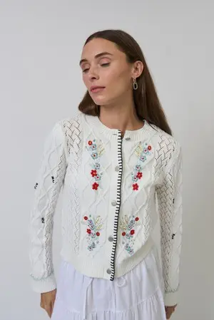 Central Park West Jaden Embroidered Cardigan - Multi